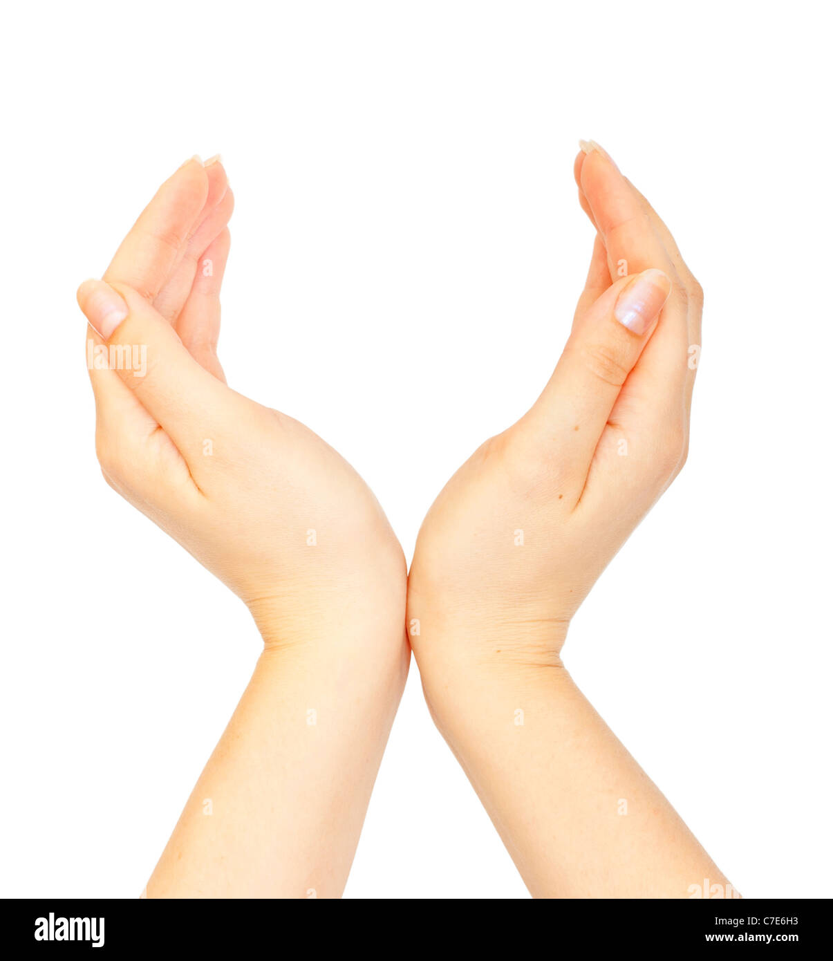 Protecting hands, isolated on white background Stock Photo - Alamy