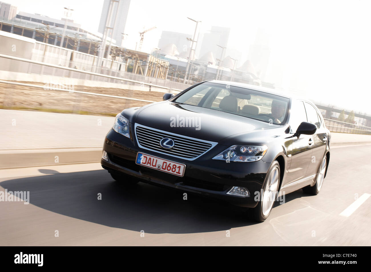 Tracking shot of Lexus Ls 600h hybrid saloon sedan in frankfurt Stock ...
