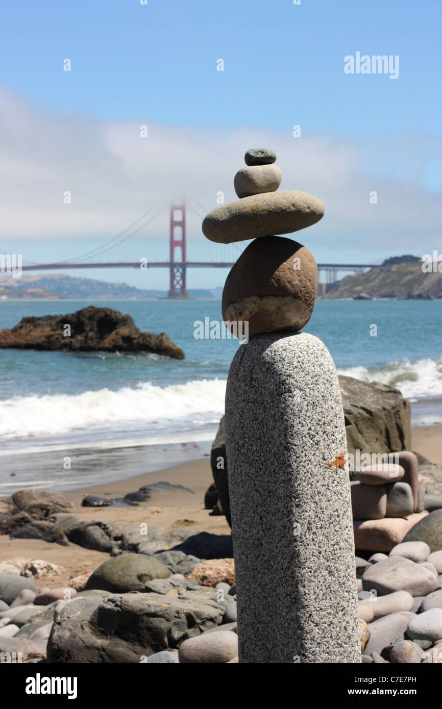 Stacked rocks on China Beach, San Francisco, California, U.S.A Stock ...