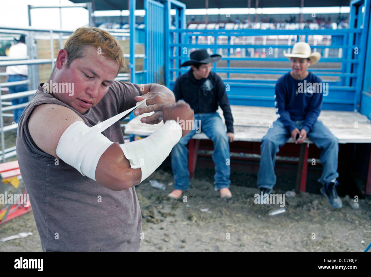 Competitor getting ready to take part in the bronco riding event of the ...