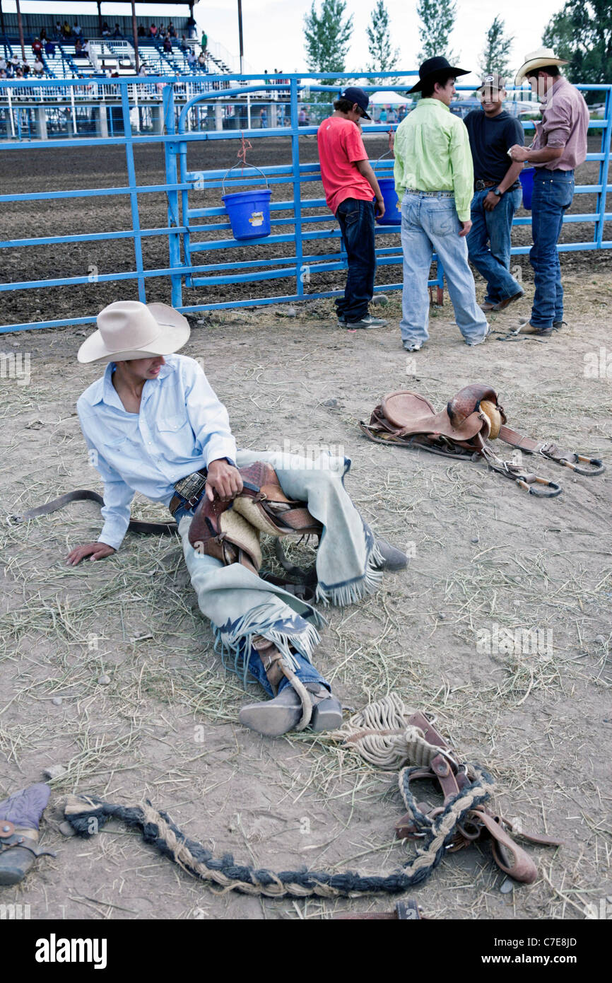Competitor getting ready to take part in the bronco riding event of the ...