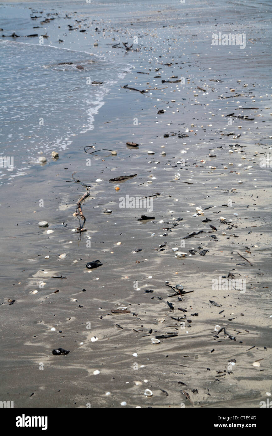 Low tide in an empty beach. Pollution washed ashore Stock Photo - Alamy