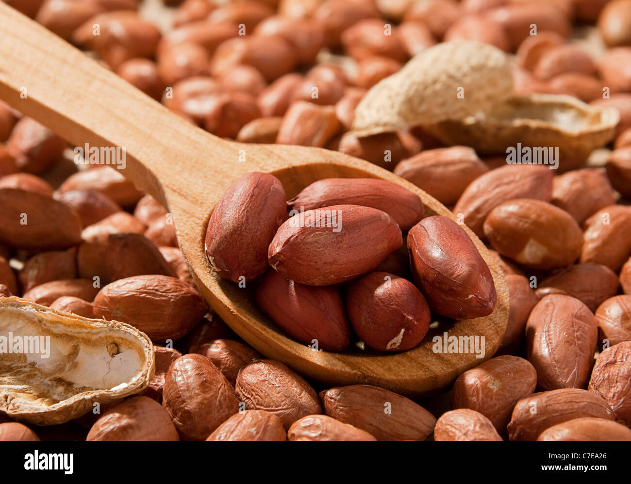 Peanut nut closeup in wood spoon Stock Photo - Alamy