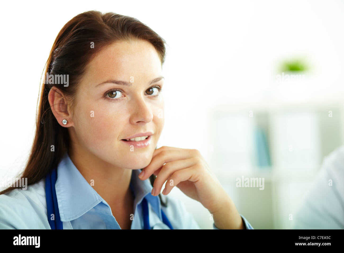 Portrait of confident female doctor looking at camera in hospital Stock ...