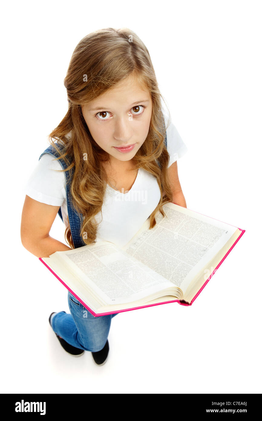 Cute girl open book study Cut Out Stock Images & Pictures - Alamy