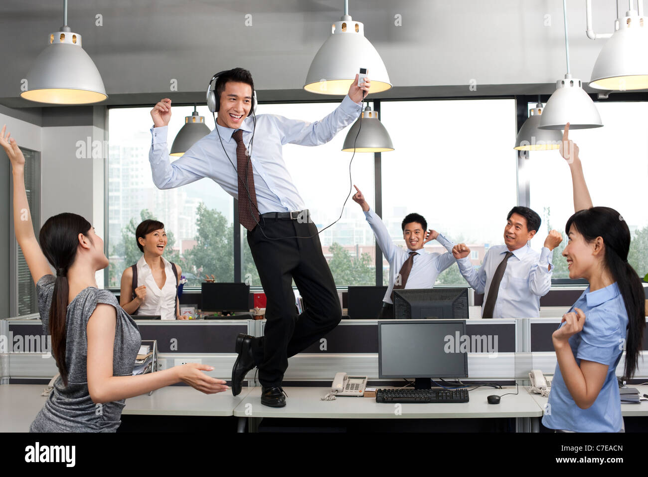 Office Dancing Together Stock Photo - Alamy