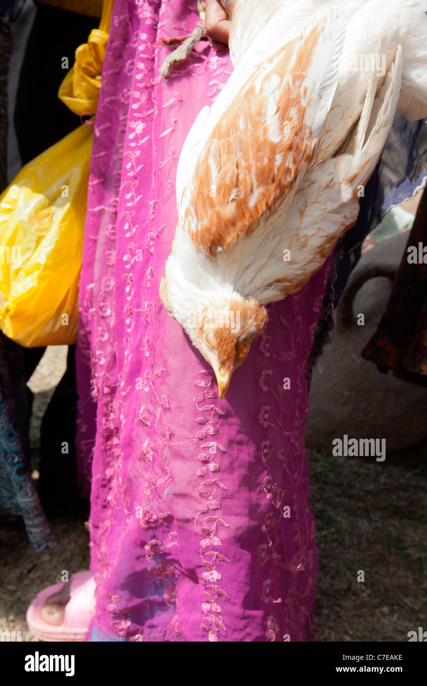 A local woman carrying her purchases at Sulula market near Dessie in ...