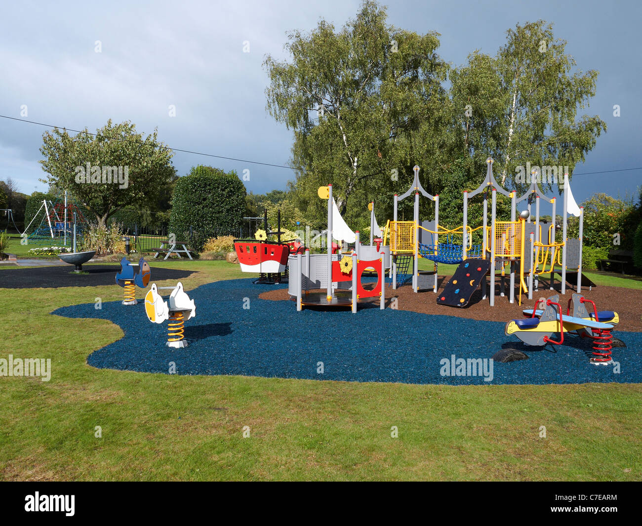 Children play ground england sandbach cheshire nobody modern empty park ...