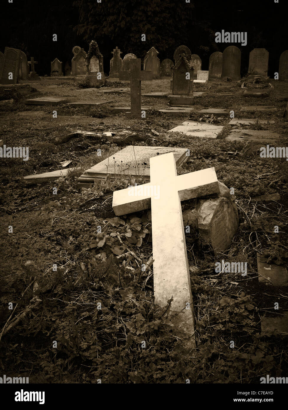 Cross on graveyard Stock Photo - Alamy