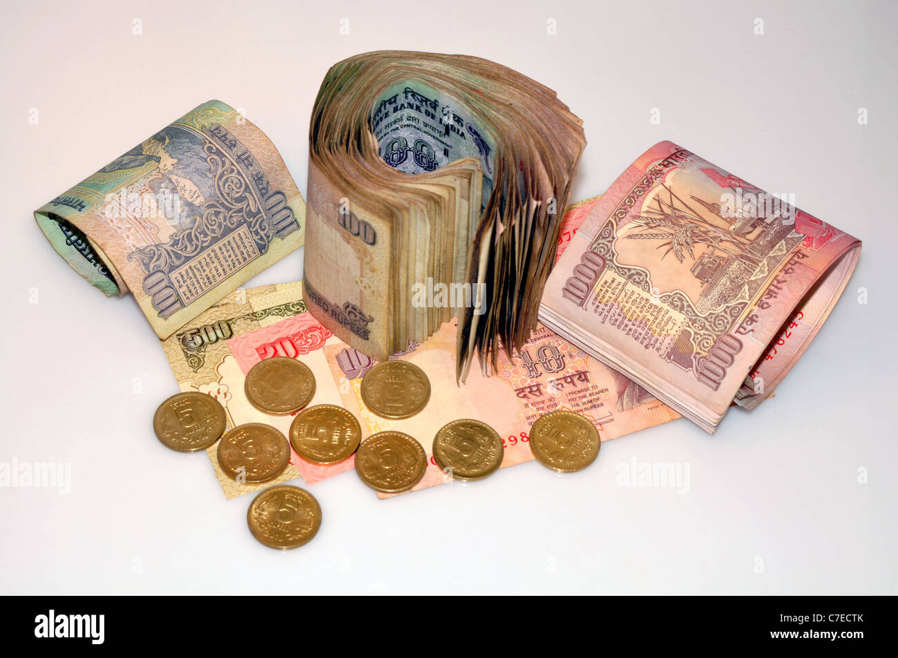 Indian currency and coins Stock Photo - Alamy