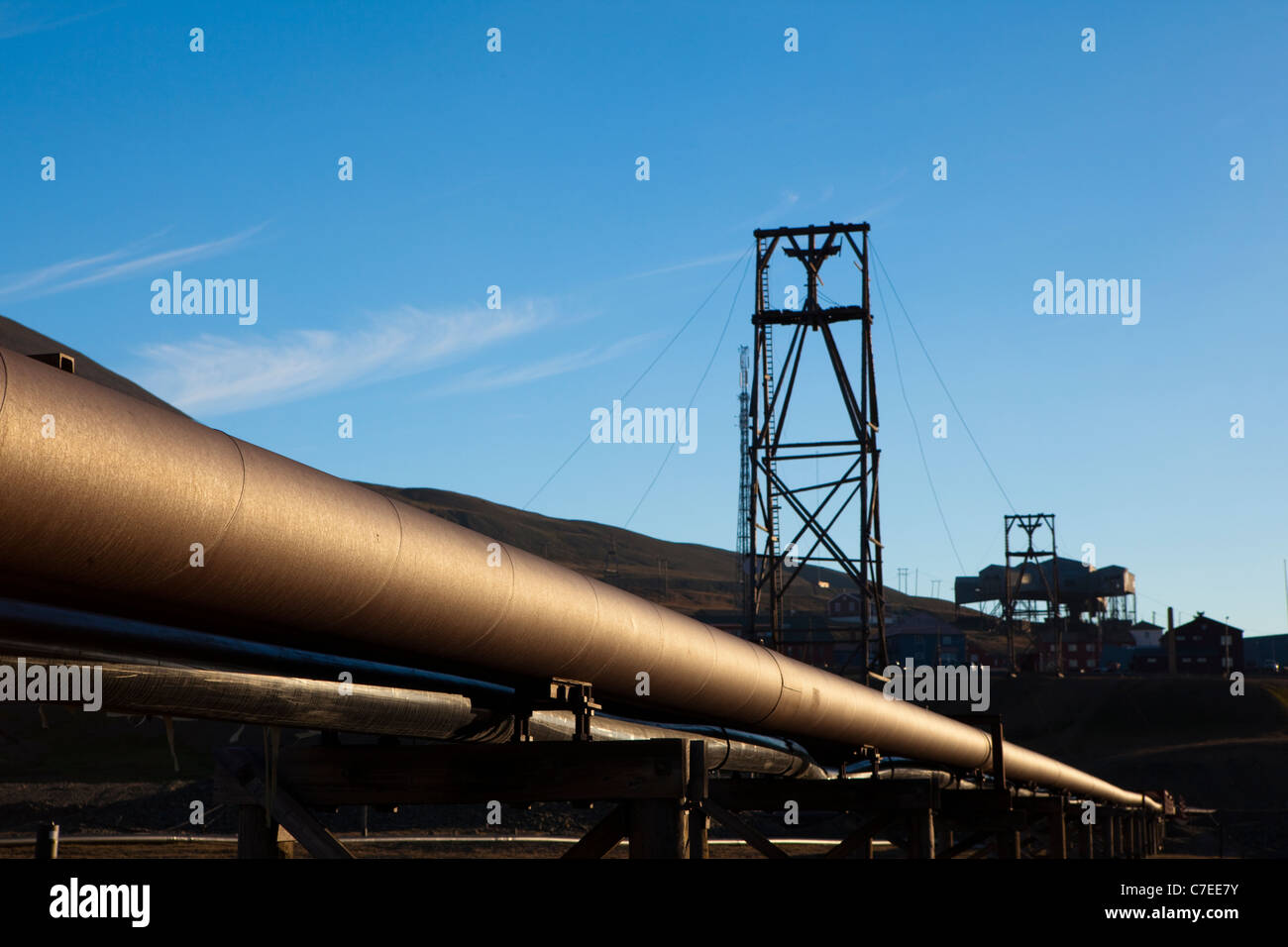 Thermal heating pipes in Longyearbyen, Svalbard. Old coal mining ...