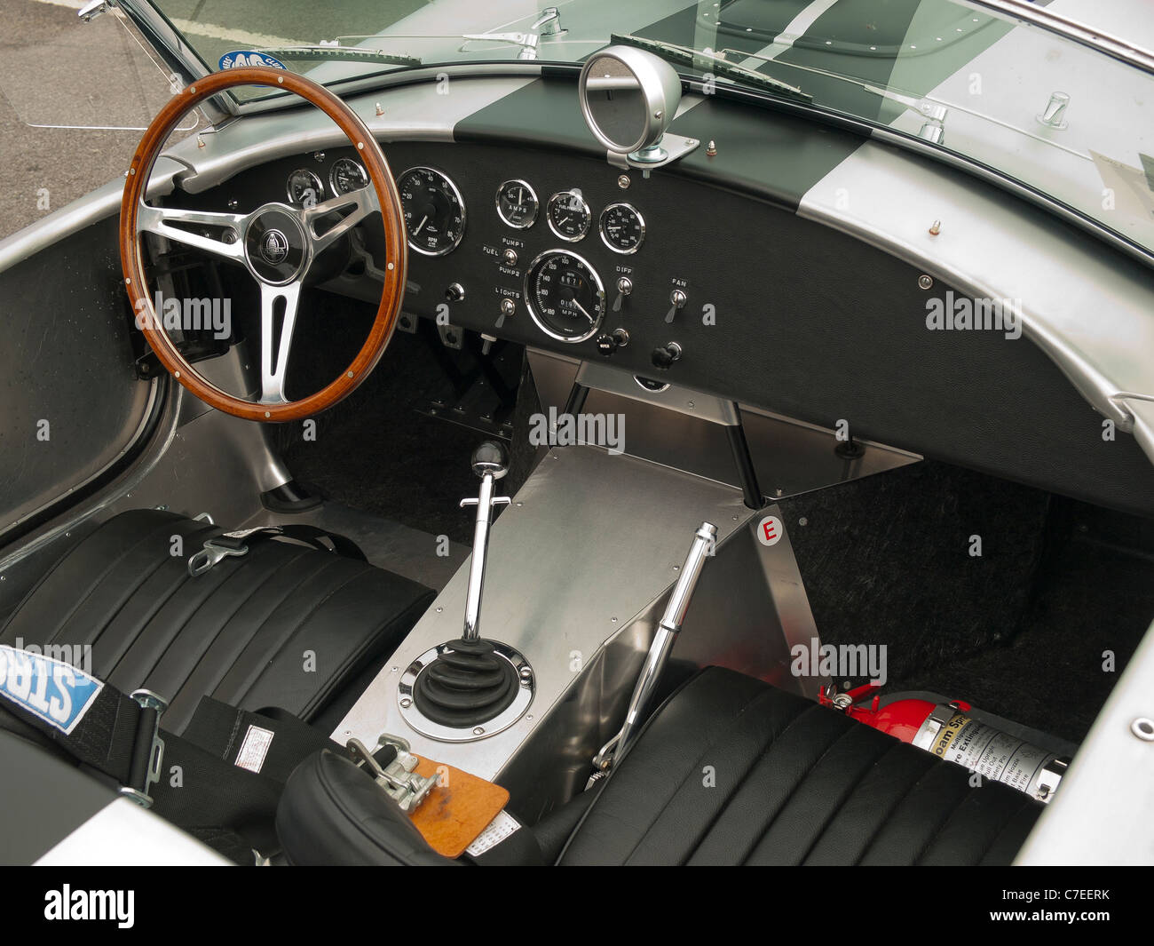 Cockpit of 1966 AC Cobra Anglo American sports car at an Historic Motor ...