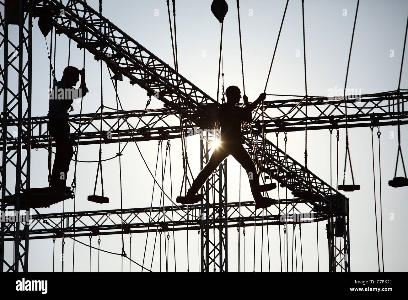 Climbing crag, climbing course in different heights and different ...