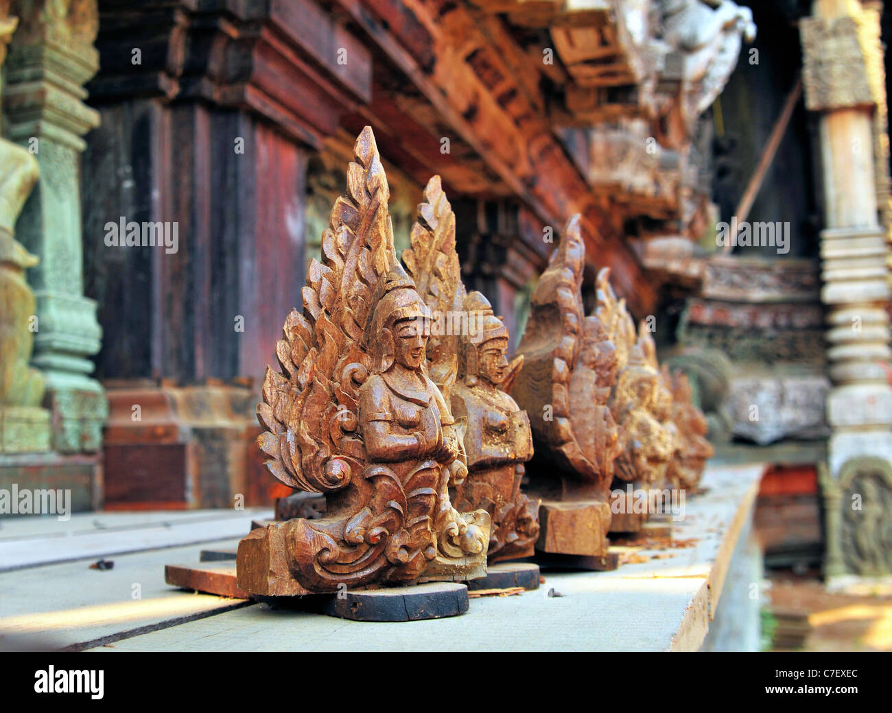 Tiny buddha statues in Sanctuary of Truth temple in Pattaya - Thailand ...