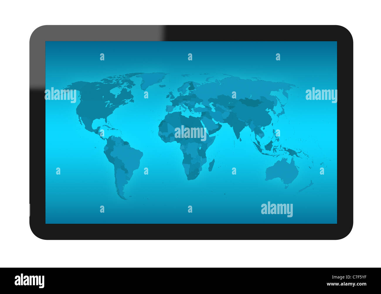 Touch screen digital tablet with world map. Include clipping path for ...