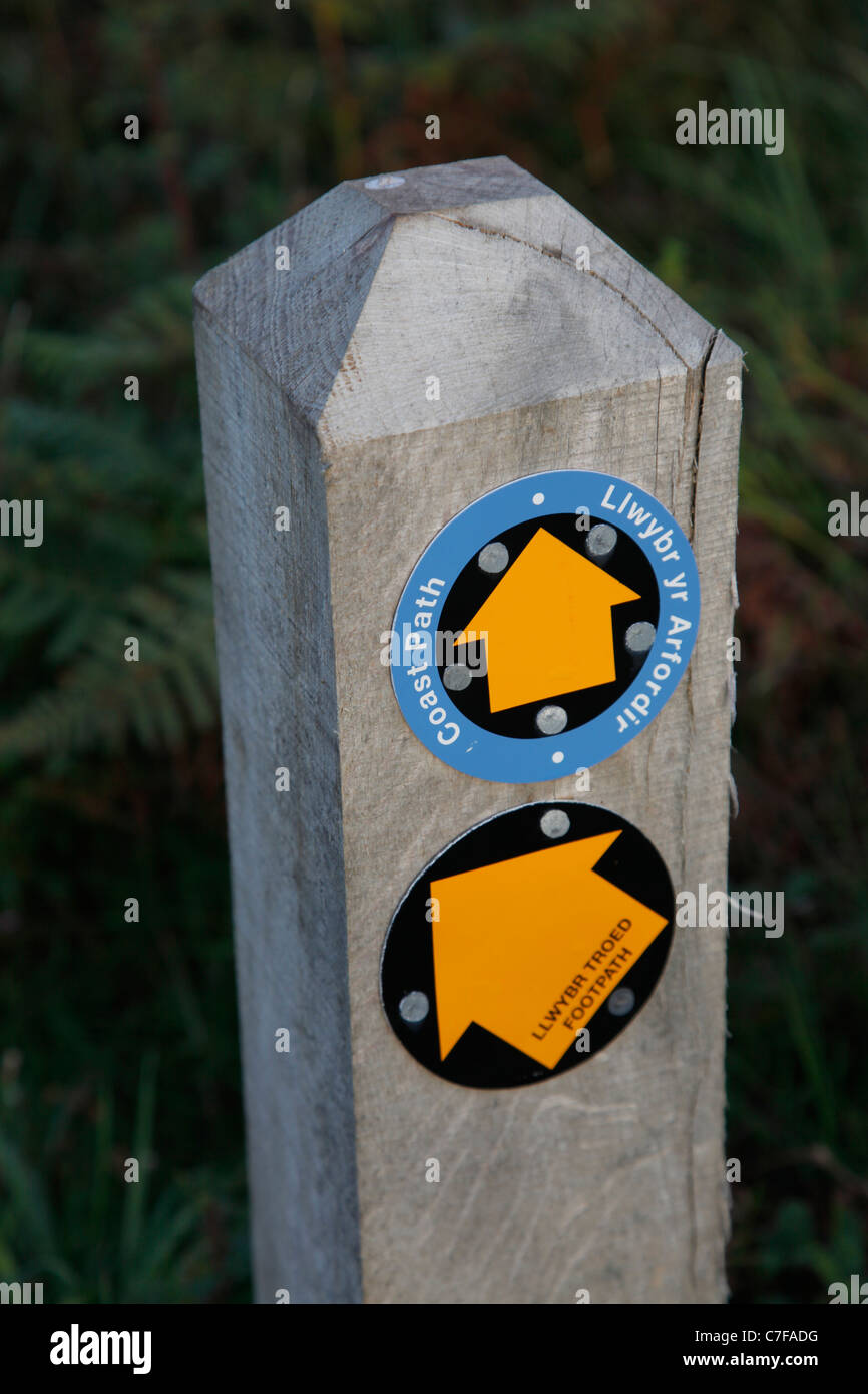Wales. Sign on National Trust coastal path in the Gower peninsula Stock ...