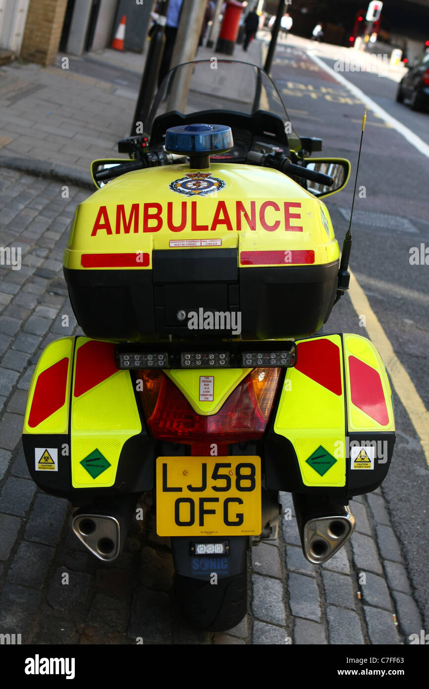 the rear view of an ambulance motor cycle Stock Photo - Alamy