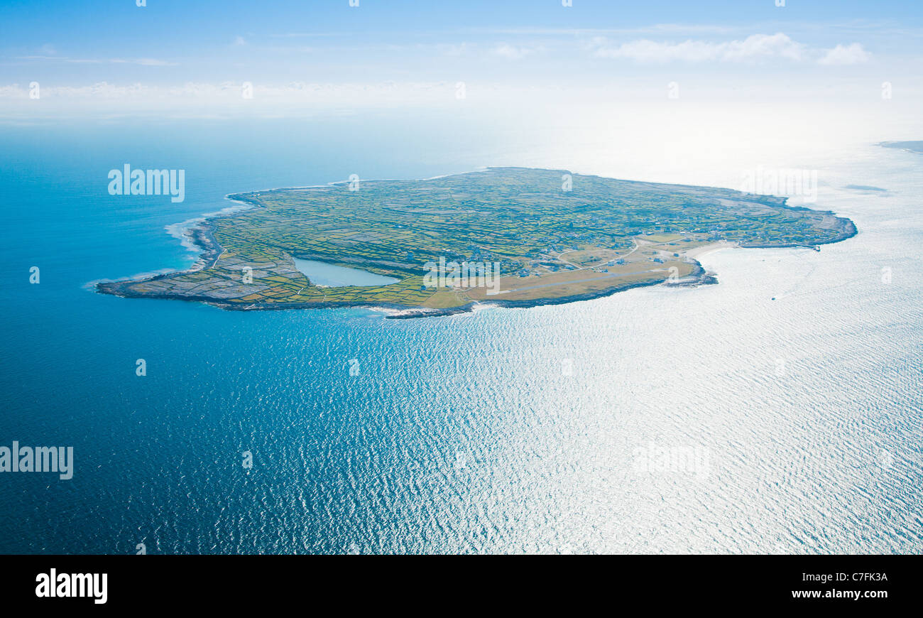 Aerial landscape of Inisheer Island, part of Aran Islands, Ireland ...