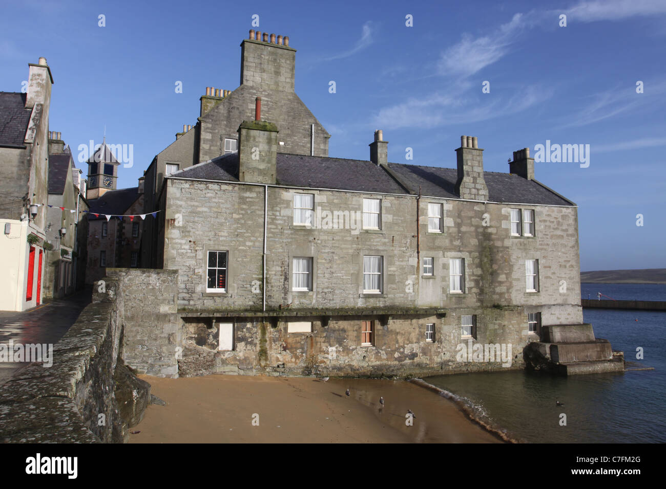 beach and Lerwick waterfront Shetland Islands Scotland September 2011 ...