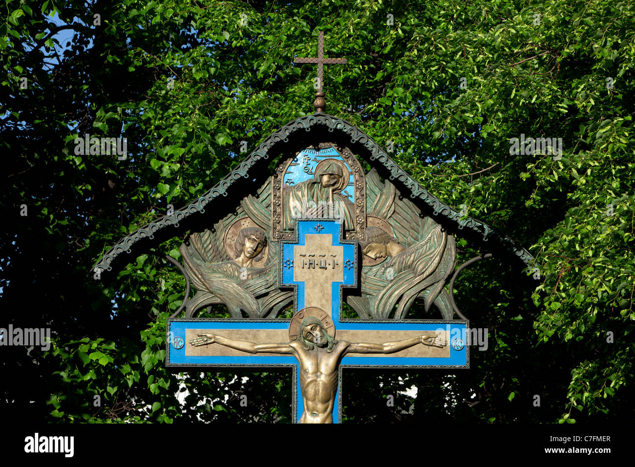 Detail cross inside the 14th century Novospassky Monastery in Moscow ...