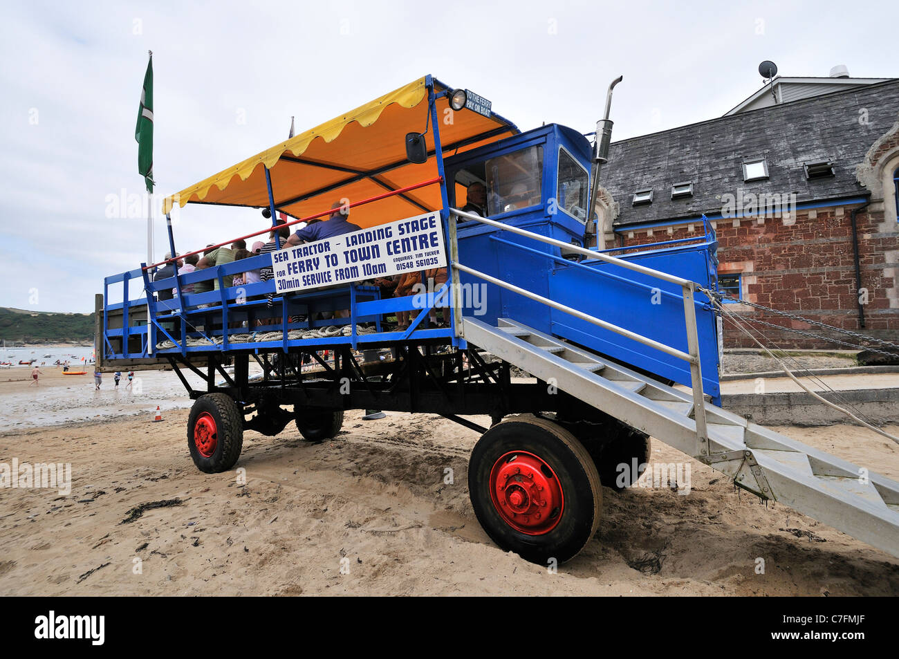 Passengers waiting for South Sands ferry on their 'Sea Tractor' at its ...