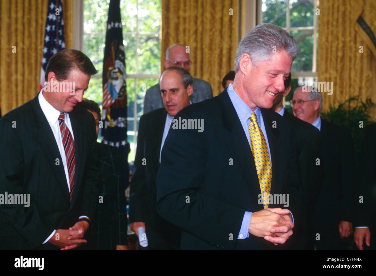 President Bill Clinton makes a statement at the Oval Office in the ...