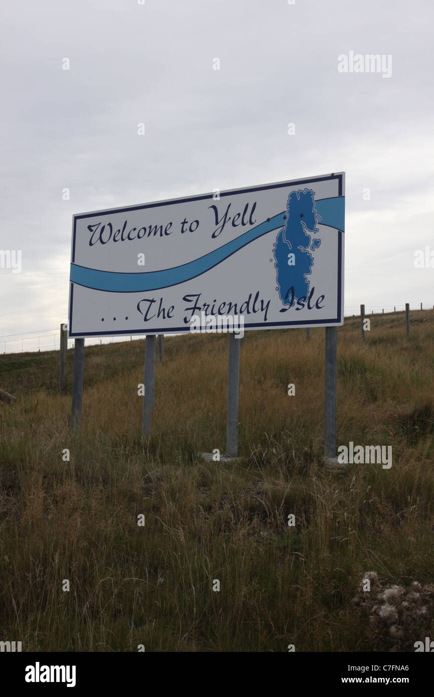 Welcome to Yell Sign Shetland Islands Scotland September 2011 Stock ...