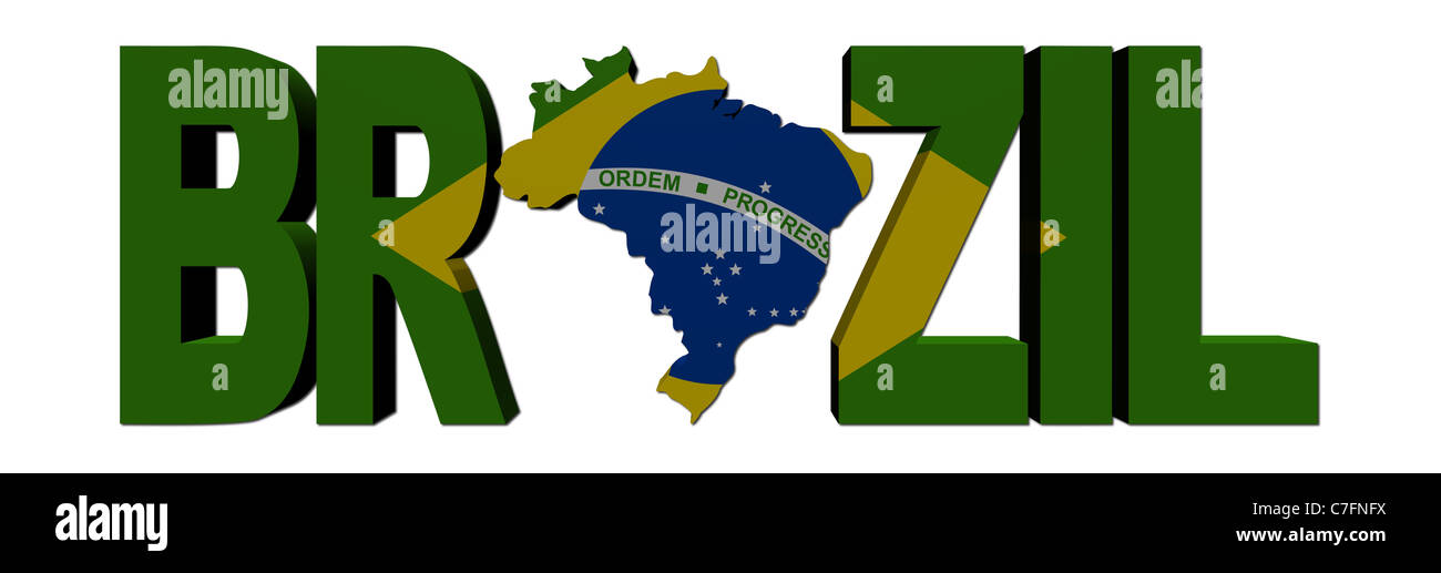 Brazil map text with flag illustration Stock Photo - Alamy