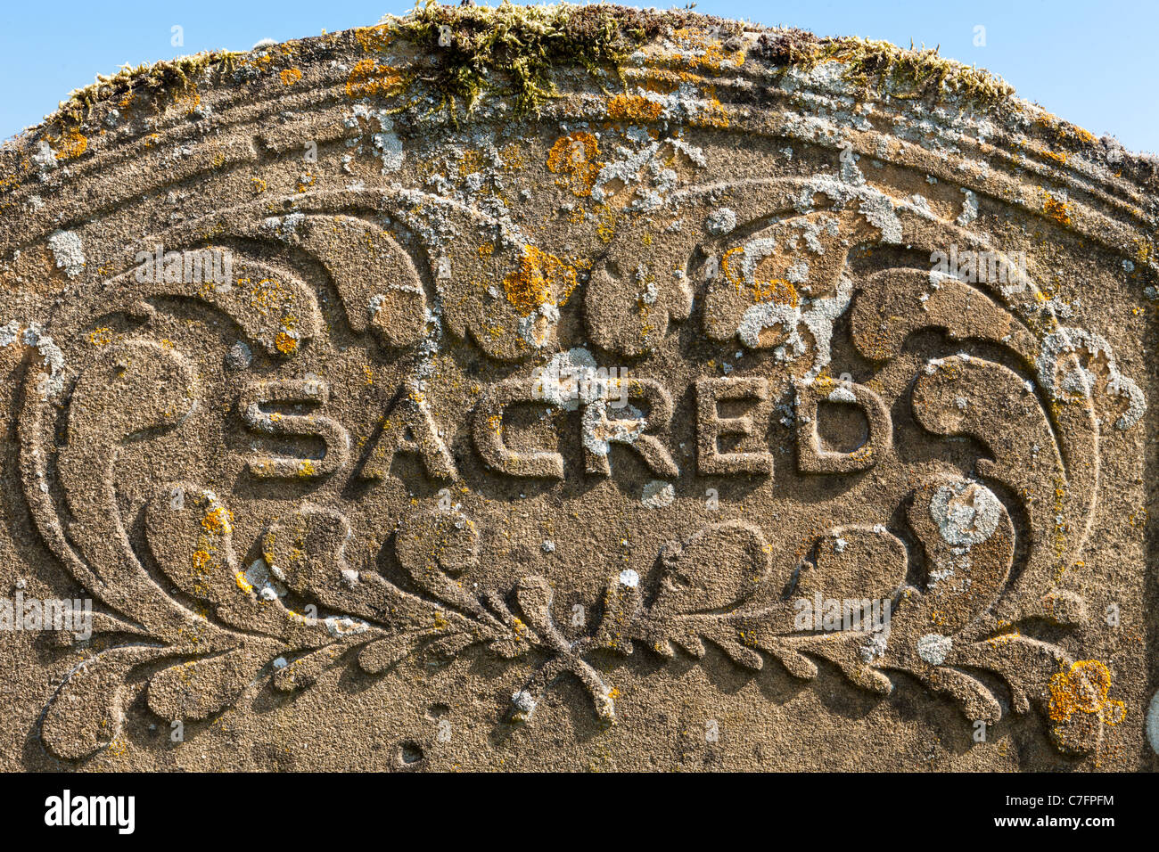 Sacred - on a tomb stone in a Cotswold churchyard Stock Photo - Alamy