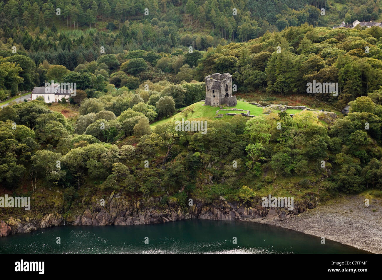 Llanberis, North Wales, UK. Aerial view of 13th century Dolbadarn ...