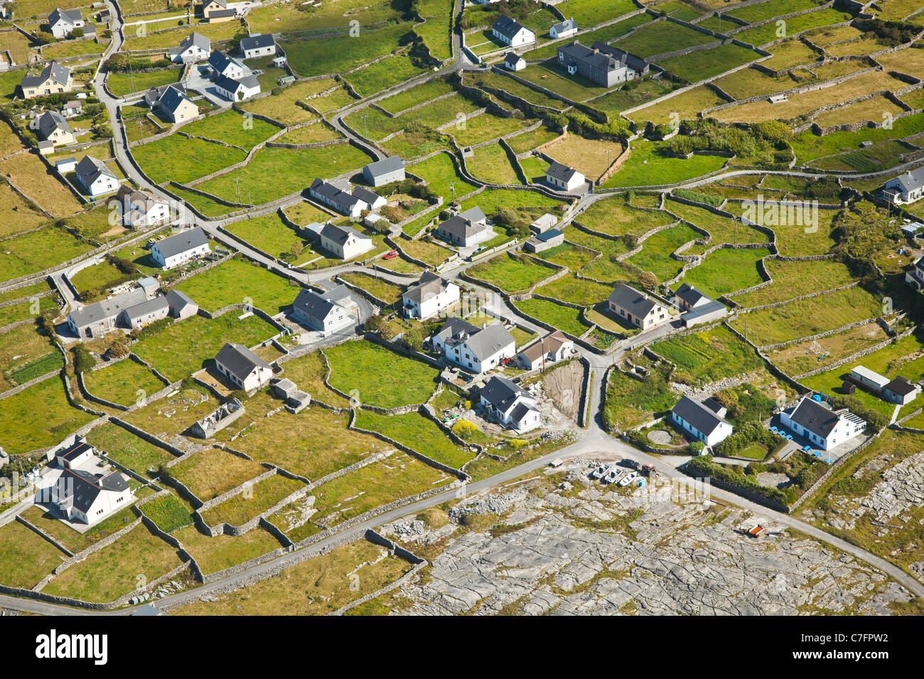 Aerial landscape of Inisheer Island, part of Aran Islands, Ireland ...