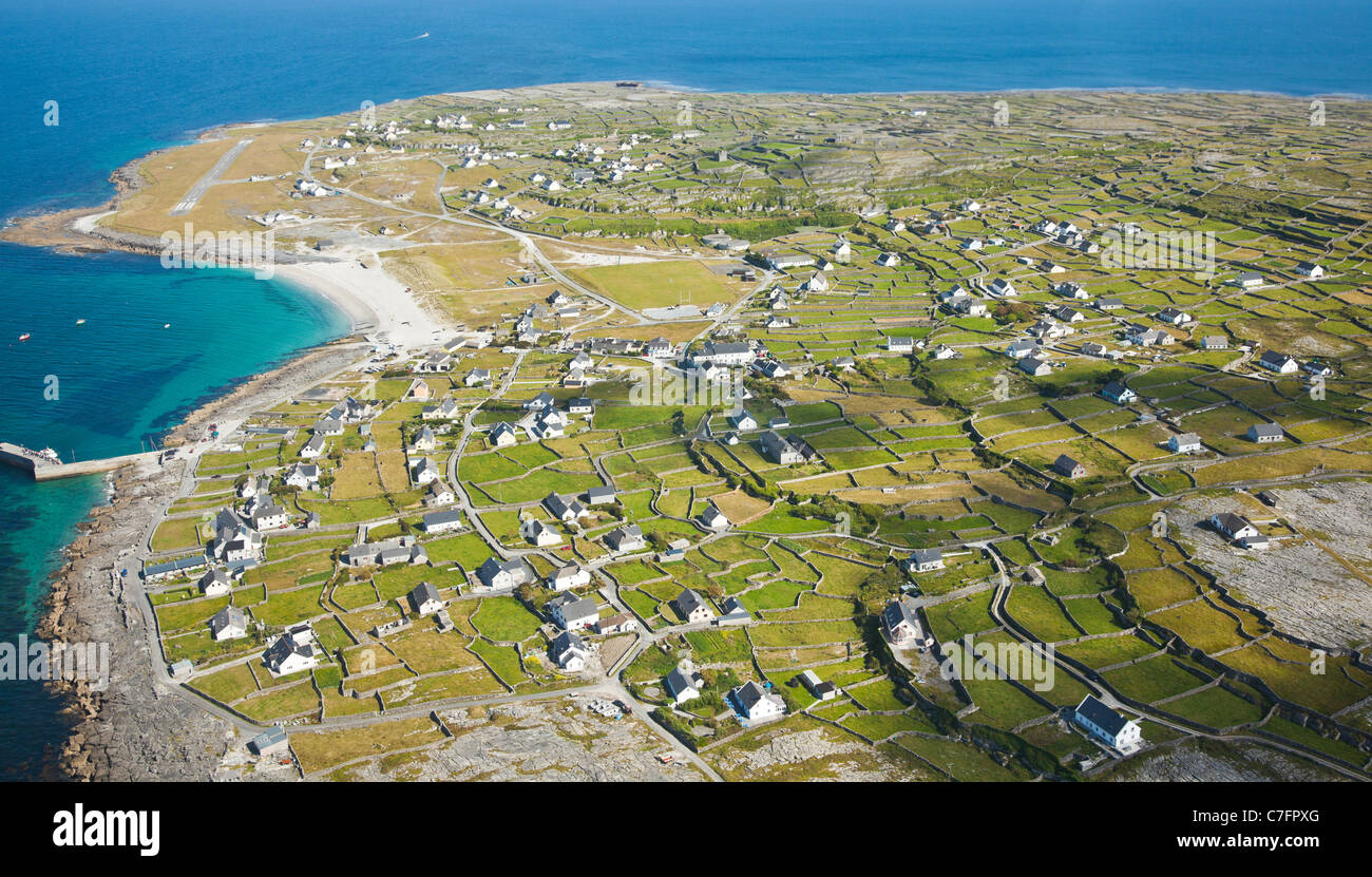 Aerial landscape of Inisheer Island, part of Aran Islands, Ireland ...