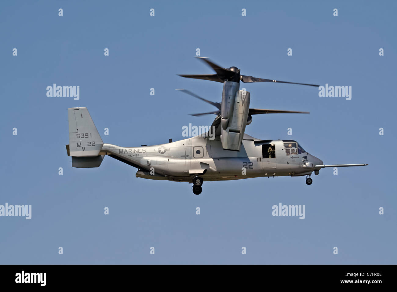 The V-22 Osprey, a tiltrotor aircraft, performed at the Royal ...