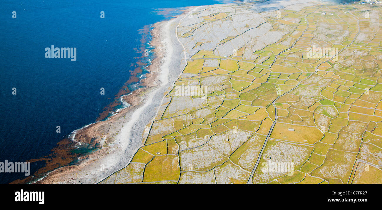 Aerial landscape of Inisheer Island, part of Aran Islands, Ireland ...