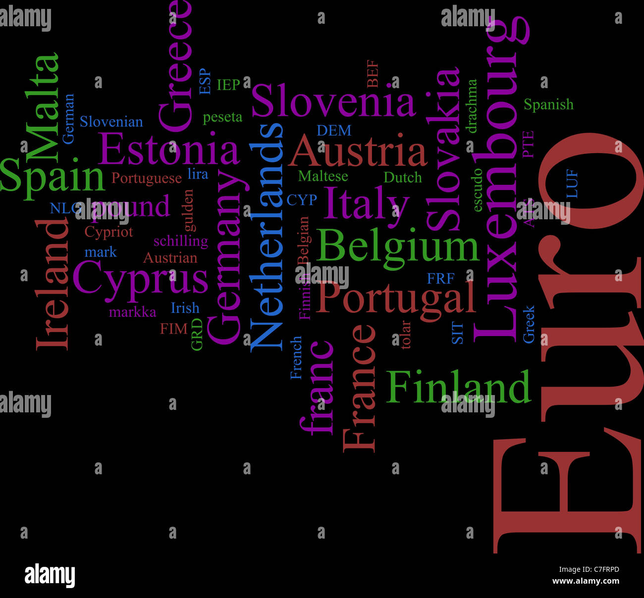Word Cloud based around the Common European Currency Stock Photo - Alamy