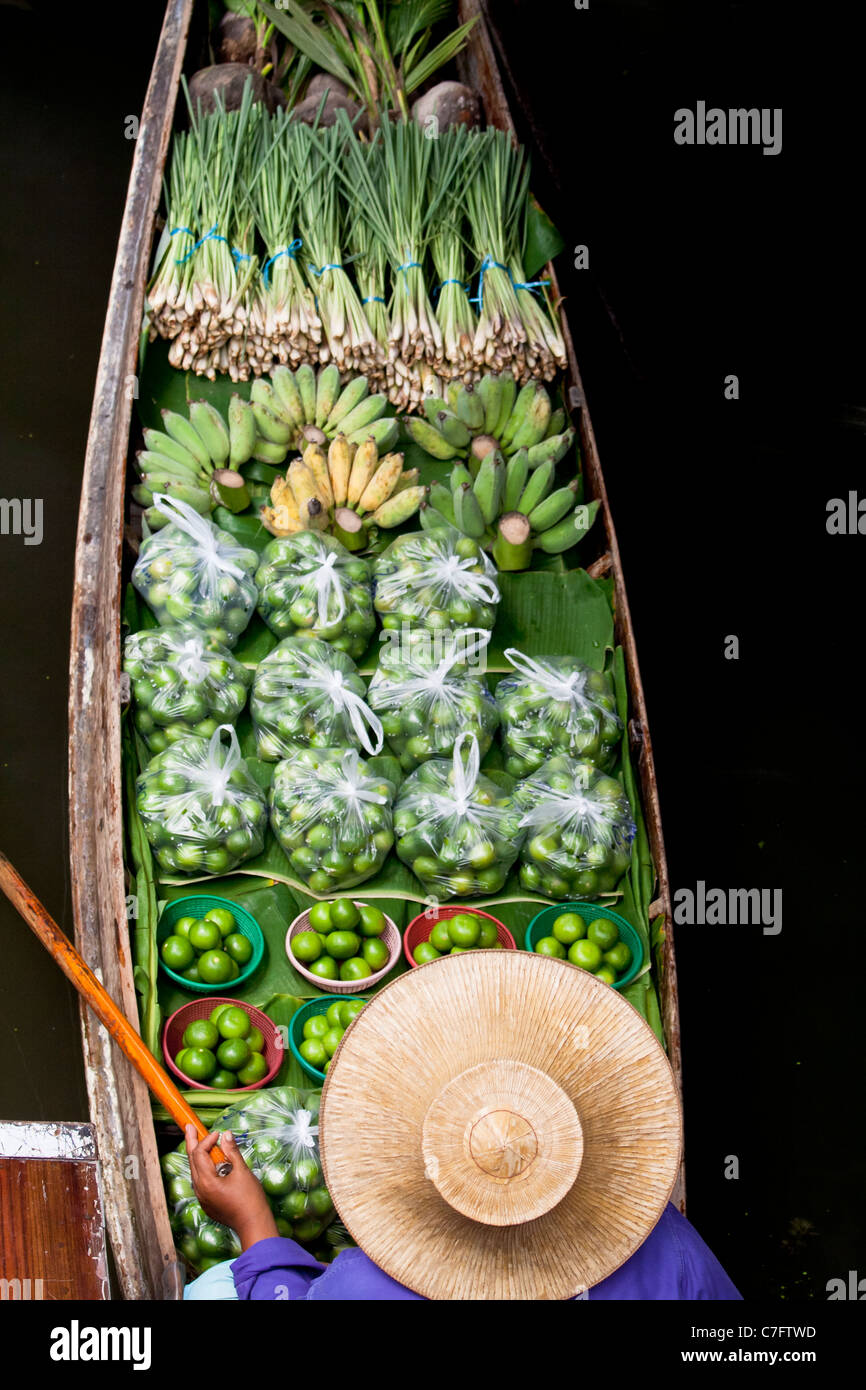 Top view of a boat loaded with green bananas and lemons at the Dameon ...