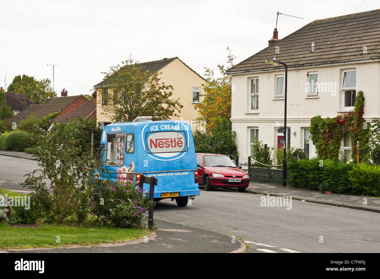 Ice cream van parked on a housing estate in Bury St Edmunds, Suffolk ...