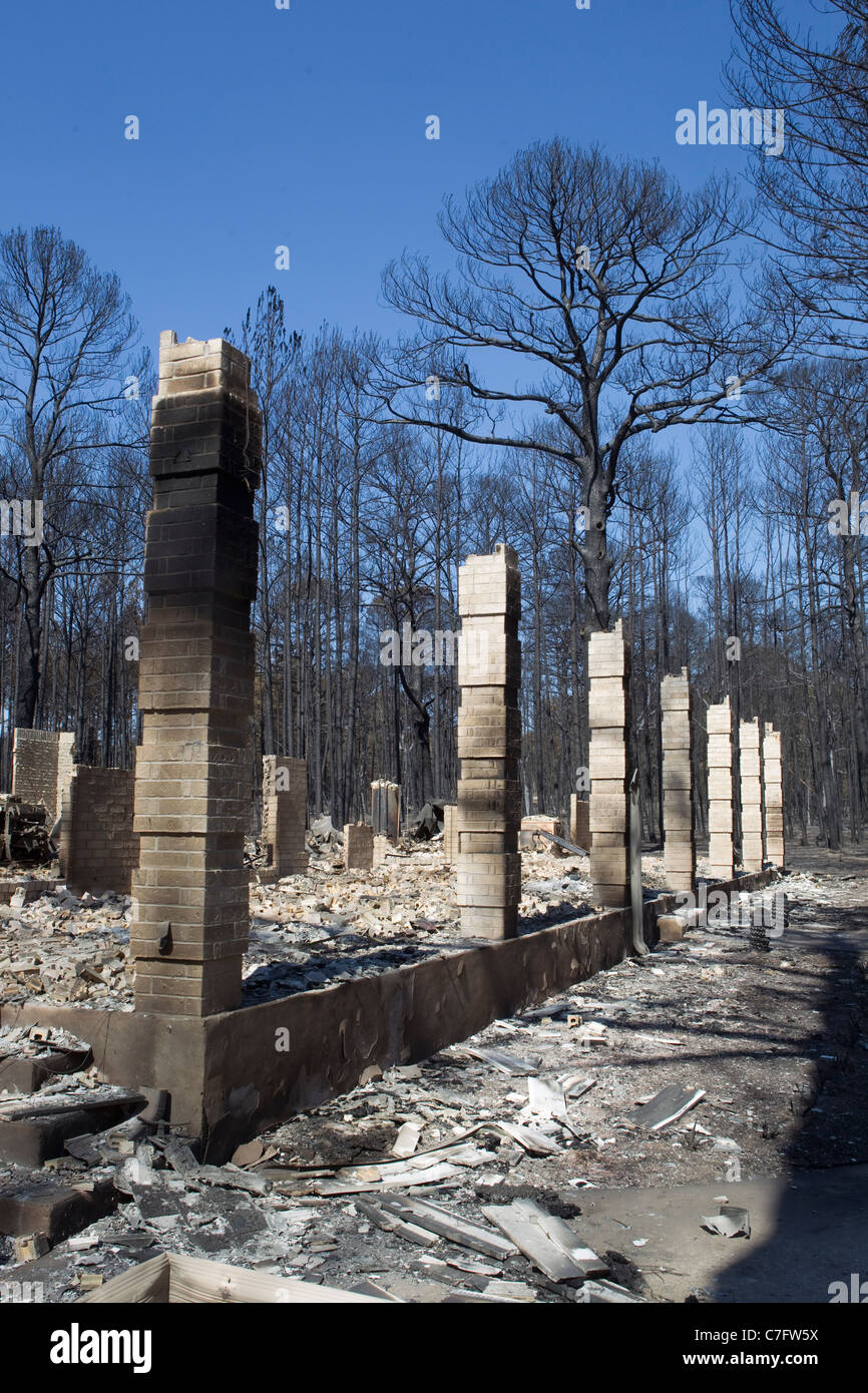 Brick columns are all that remain of a house destroyed by wildfire that ...