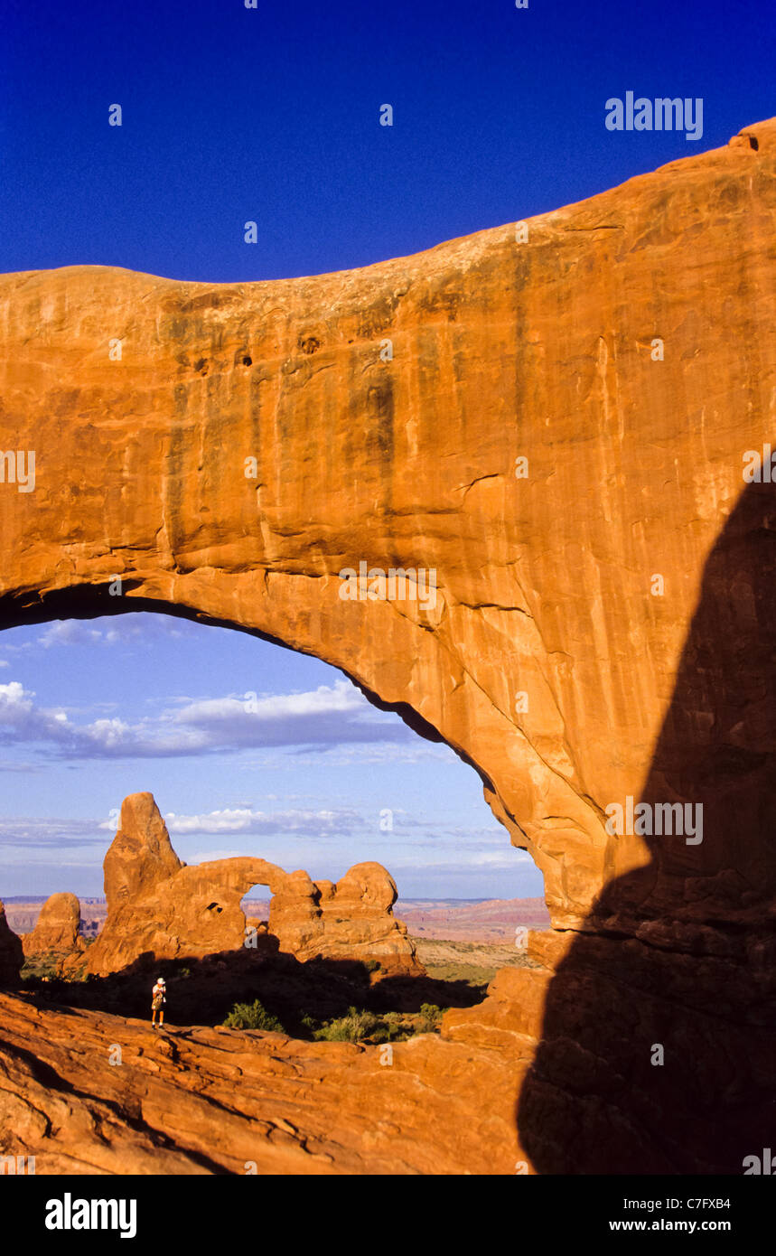 Window Rock and Turret arch at sunrise in Arches Natioal Monument in ...