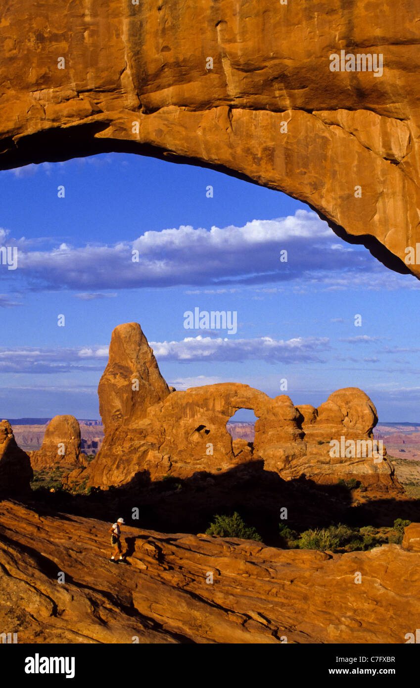 Window Rock and Turret arch at sunrise in Arches Natioal Monument in ...