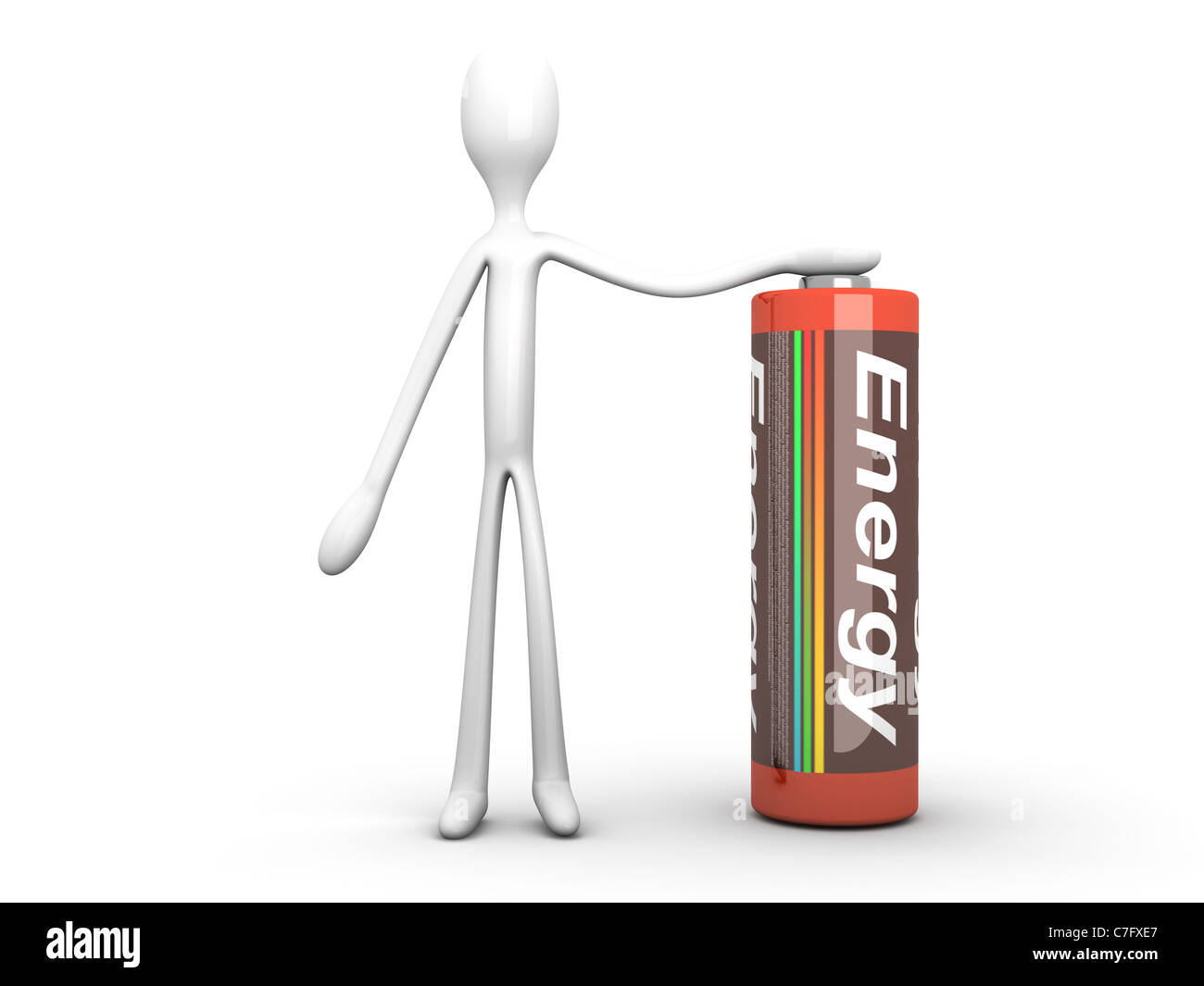 Cartoon figure holding a Battery Stock Photo - Alamy