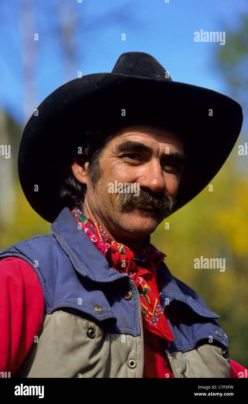 Portrait of a smiling cowboy with a black hat in Colorado, USA Stock ...