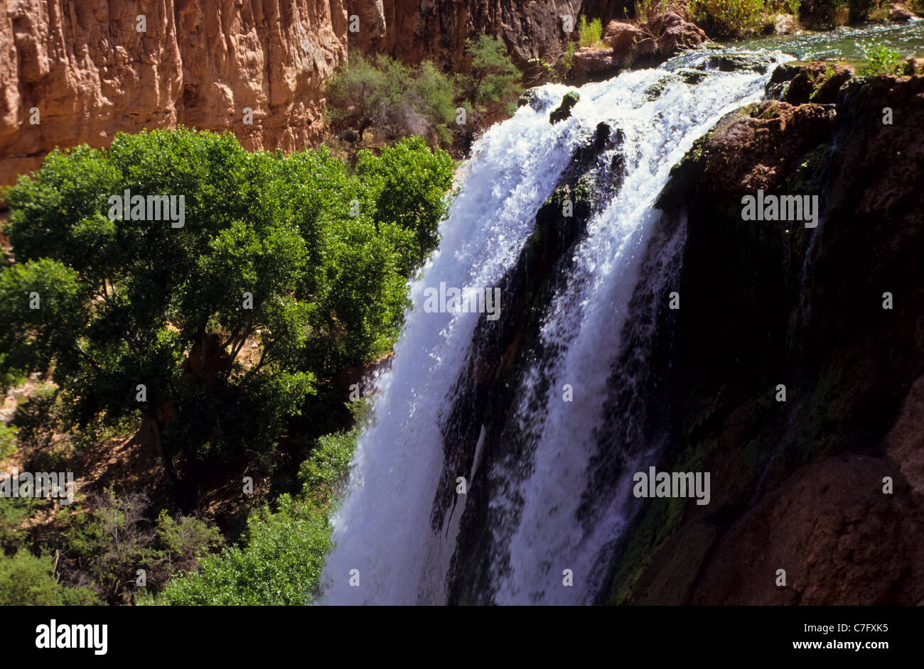Havasupai Canyon with waterfall and pool in Arizona, USA Stock Photo ...