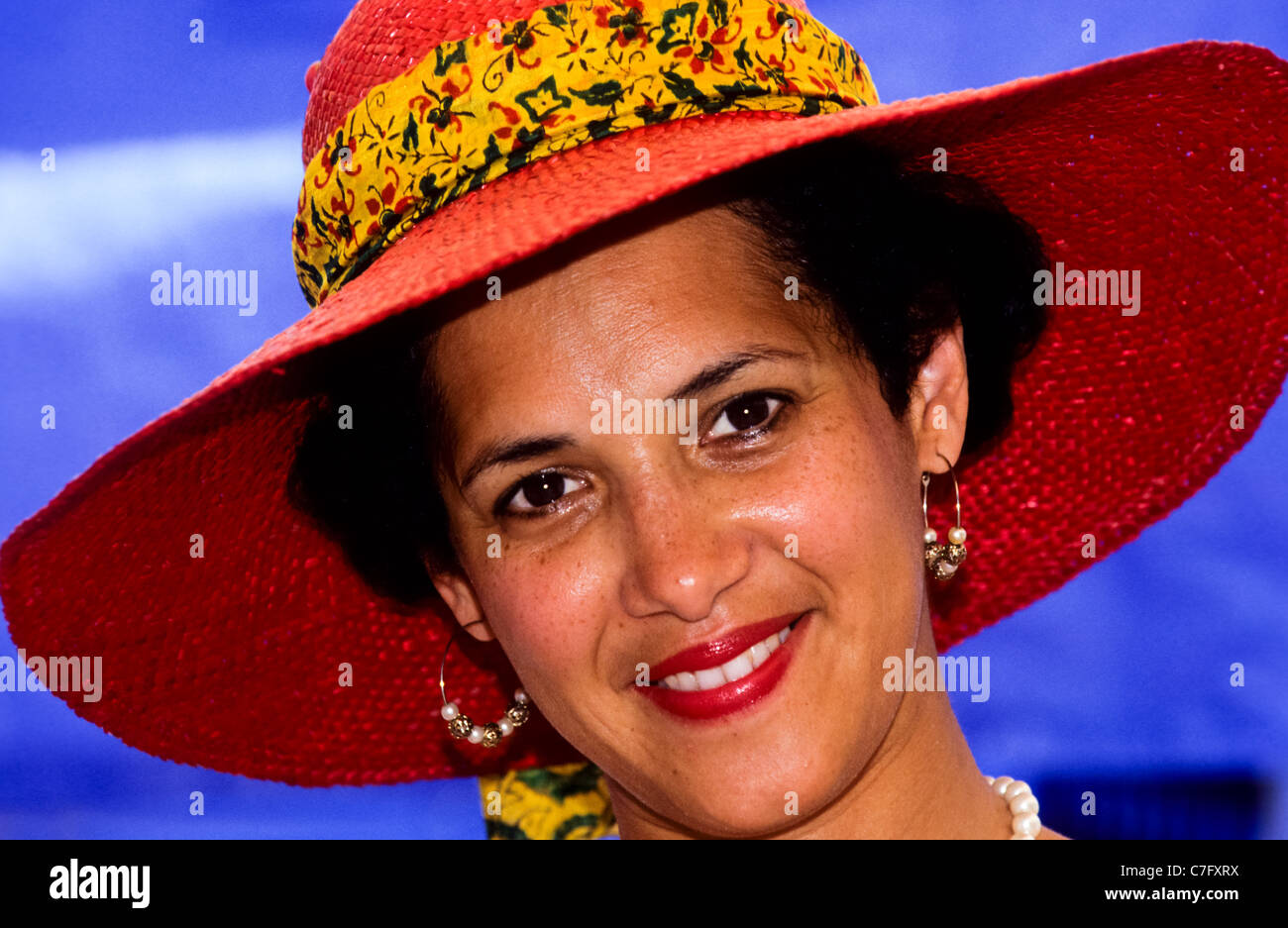 Portrait of Mexican american lady with a reed hat in New Orleans ...