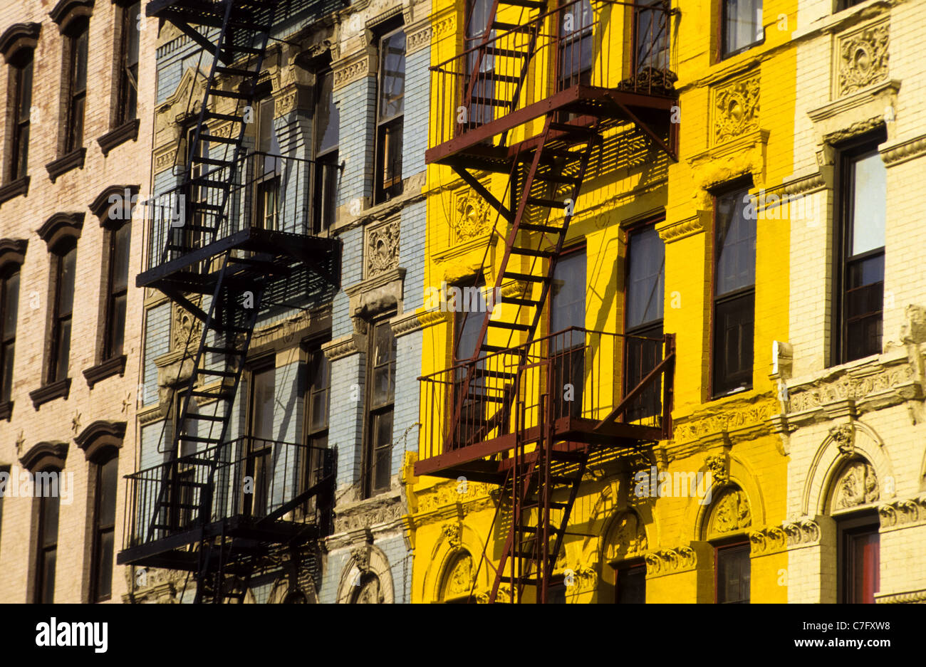 Fire exit stair cases on old buildings in New York City, USA Stock ...