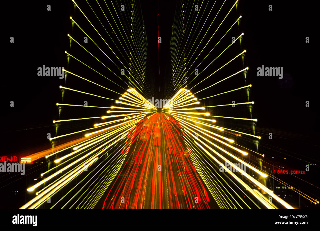 Bay Bridge lights zoomed at night in San Francisco, California, USA ...