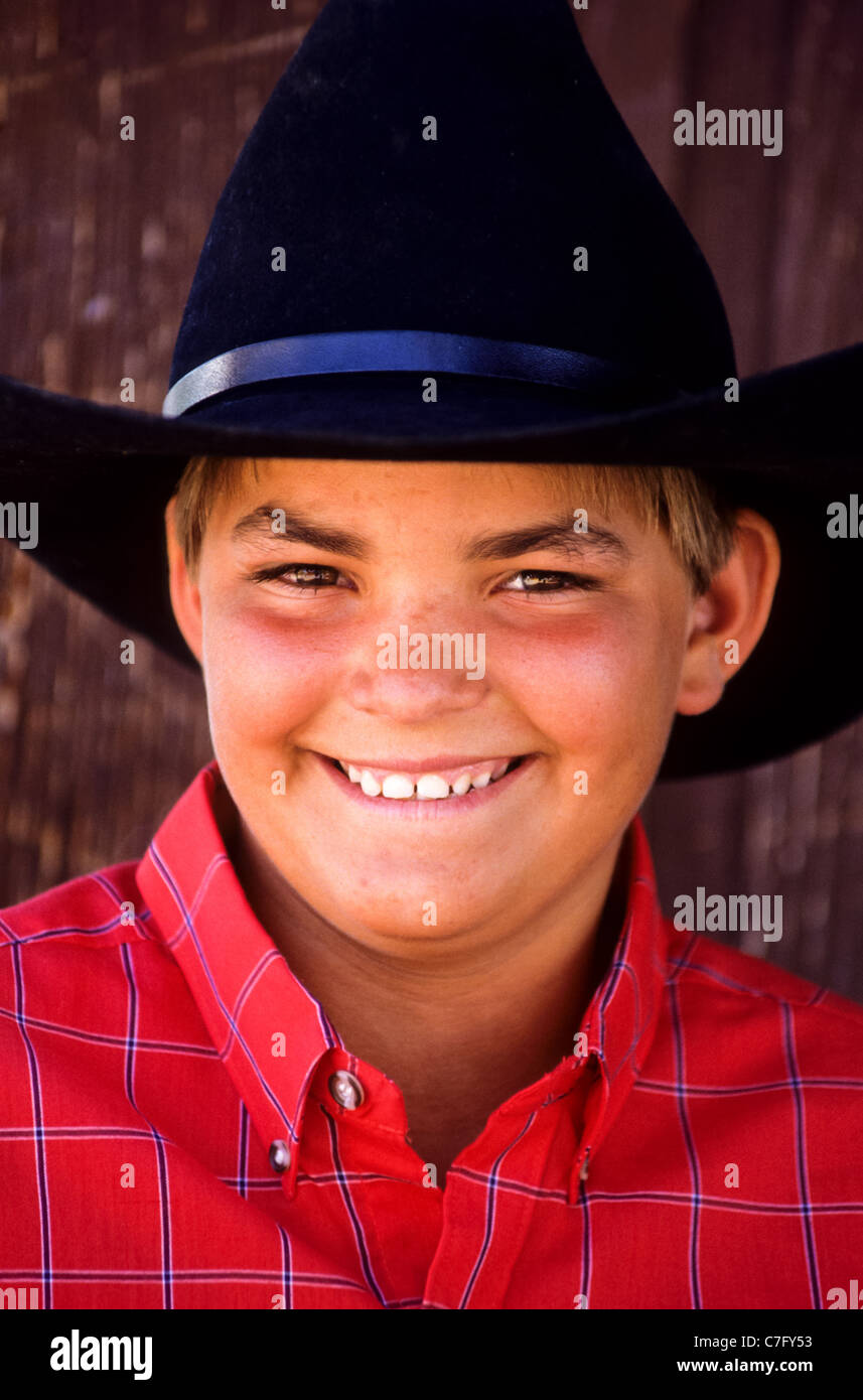 Portrait of a cowboy child with a black hat in Utah, USA Stock Photo ...