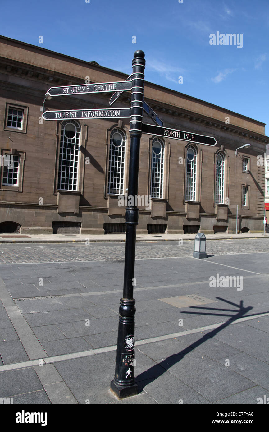 City of Perth, Scotland. A direction sign near St John’s Place with ...
