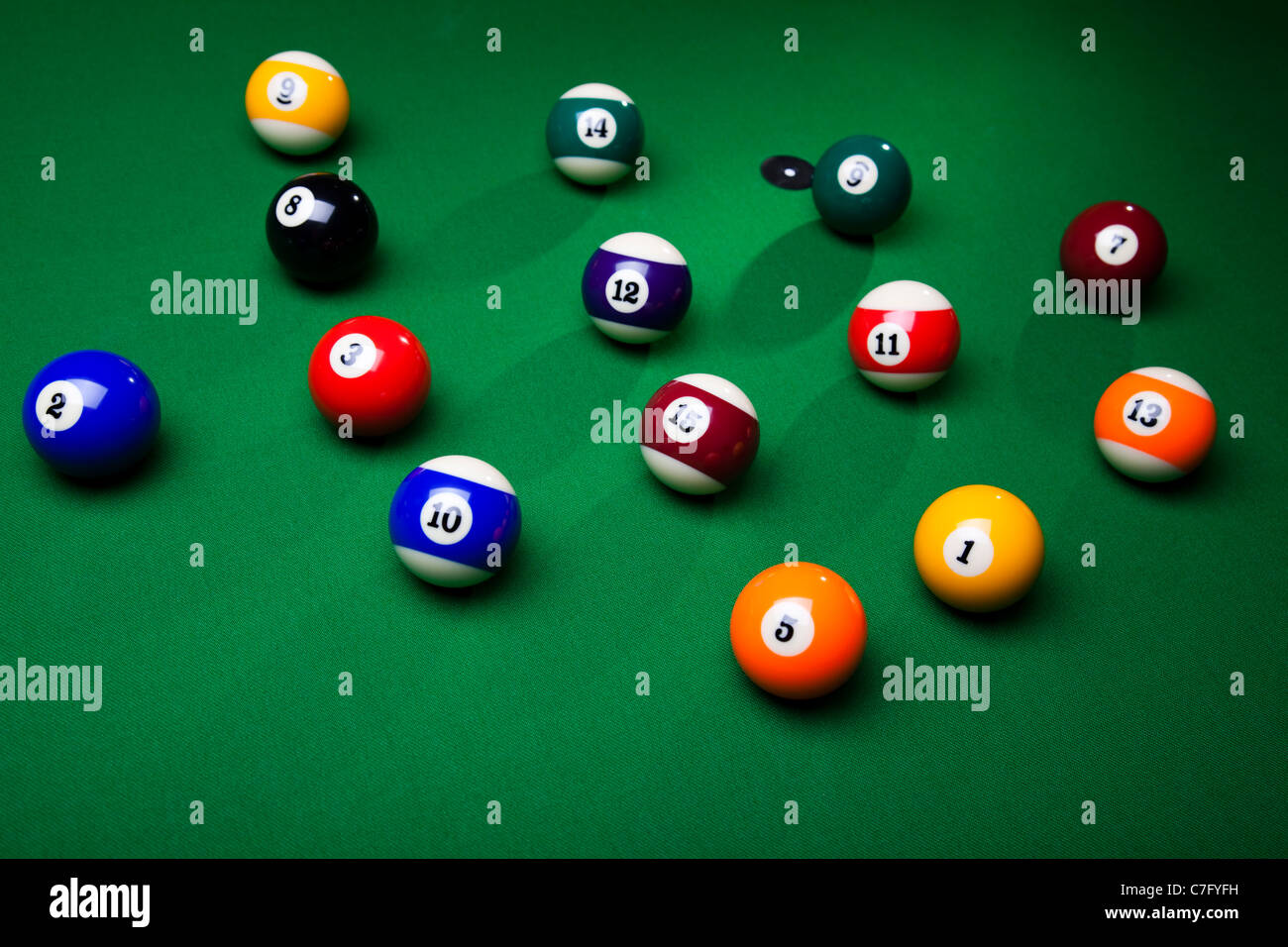 Billiard table and balls Stock Photo - Alamy