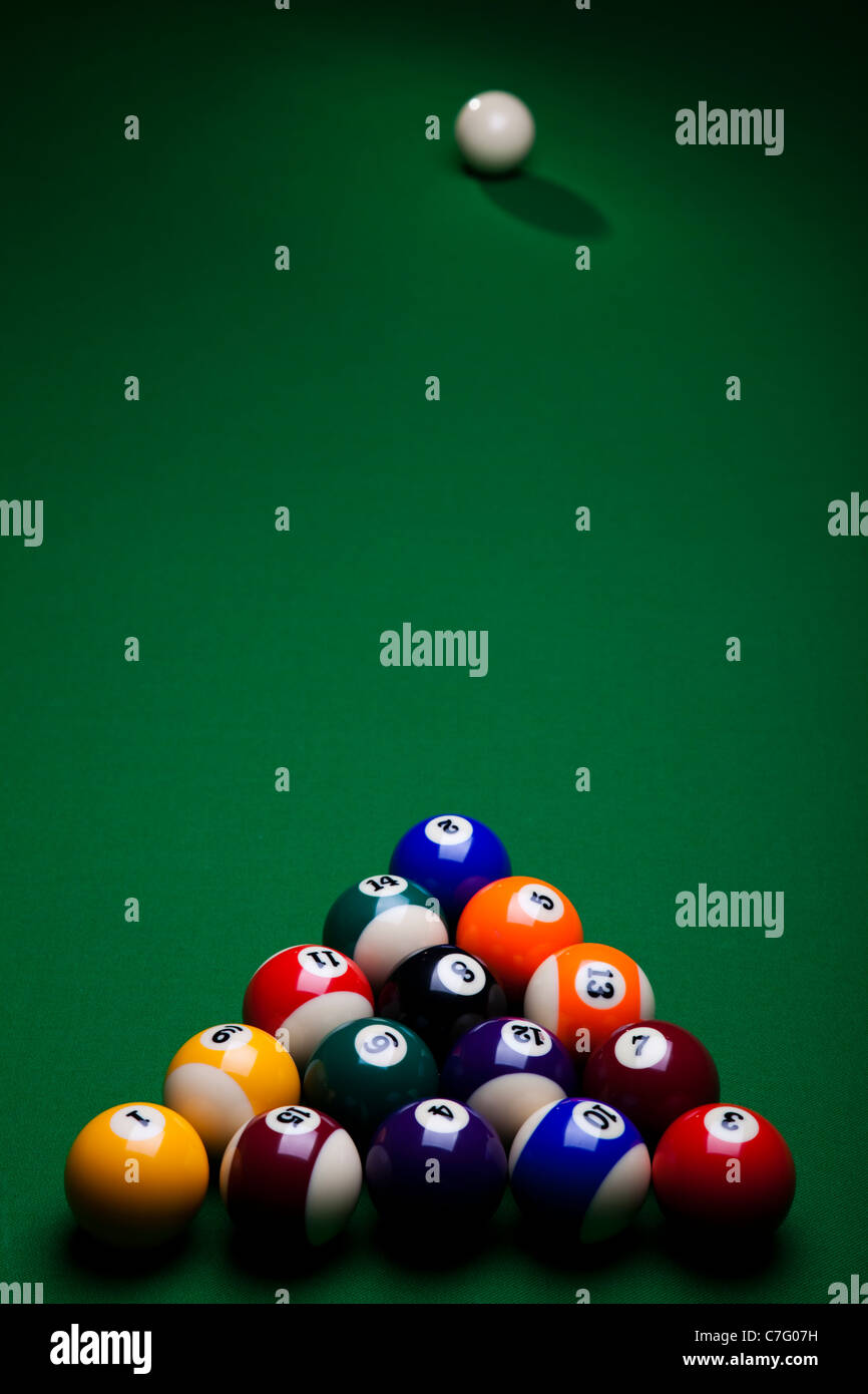 Billiard table and balls Stock Photo - Alamy